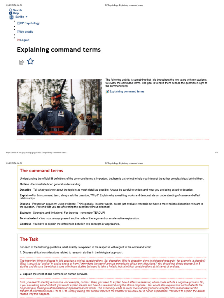 DP Psychology - Explaining Command Terms | PDF | Theory | Psychology