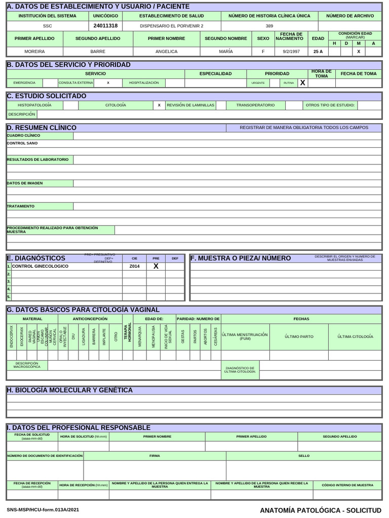 Sns-msp-hcu-Form.013 - 2021 Anatomia Patologica Solicitud e Informe ...