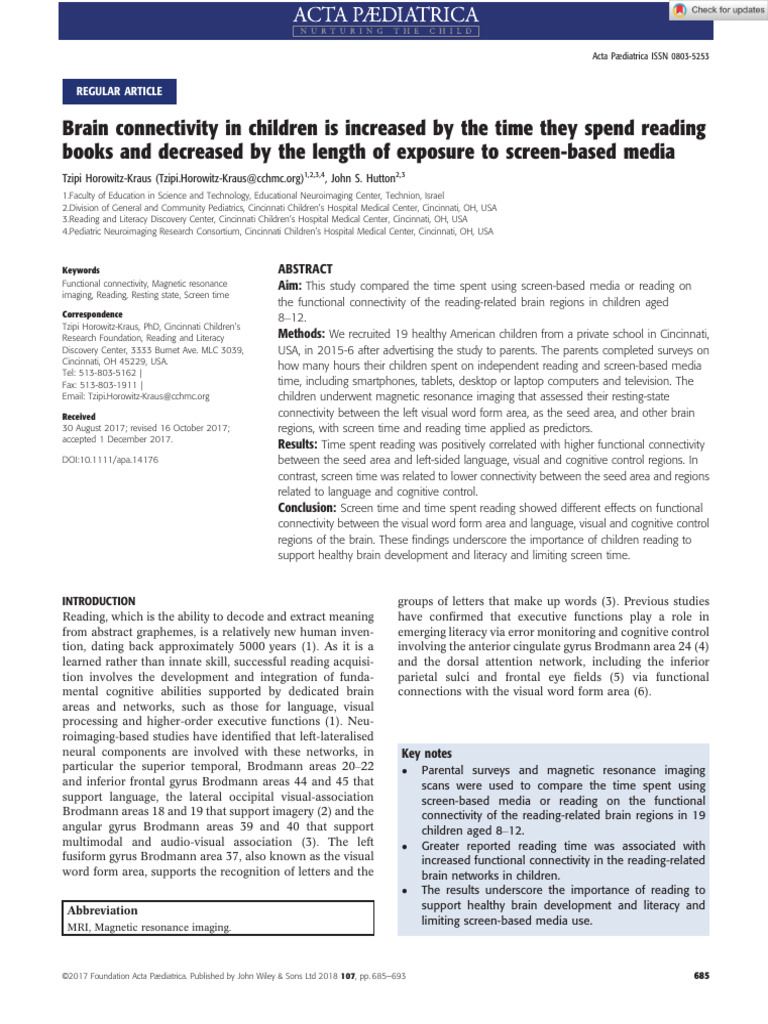 Impact of Reading vs. Screen Time on Brain | PDF | Executive Functions ...