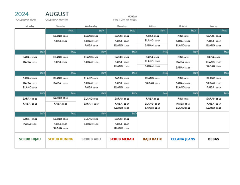 August 2024 Weekly Calendar | PDF