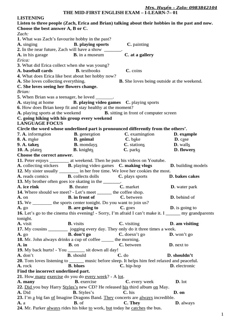 THE MID-FIRST ENGLISH EXAM – I-LEARN-7-KEYS | PDF | Lunch