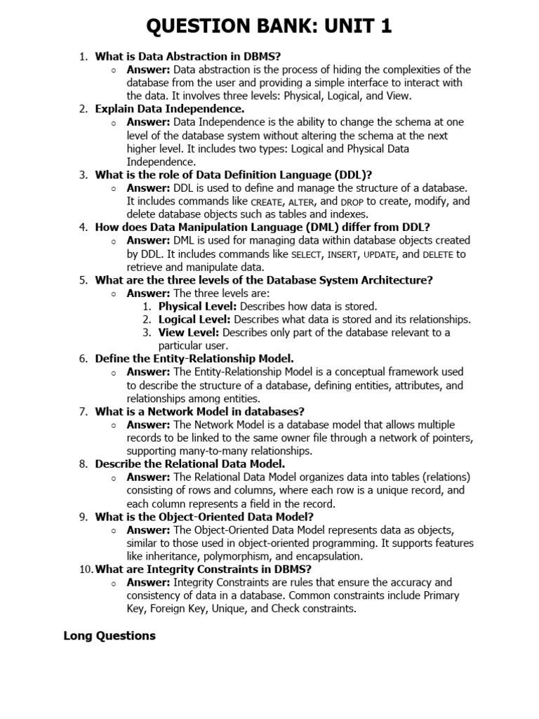 Dbms Question Bank U1 | PDF | Databases | Relational Database