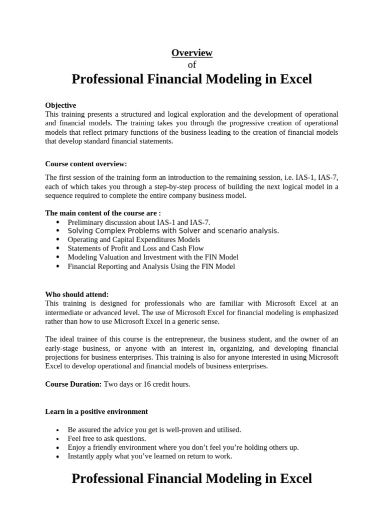 Professional Financial Modeling in Excel | PDF | Expense | Valuation ...