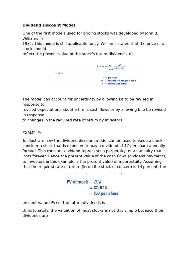 Dividend Discount Model | PDF | Present Value | Discounted Cash Flow