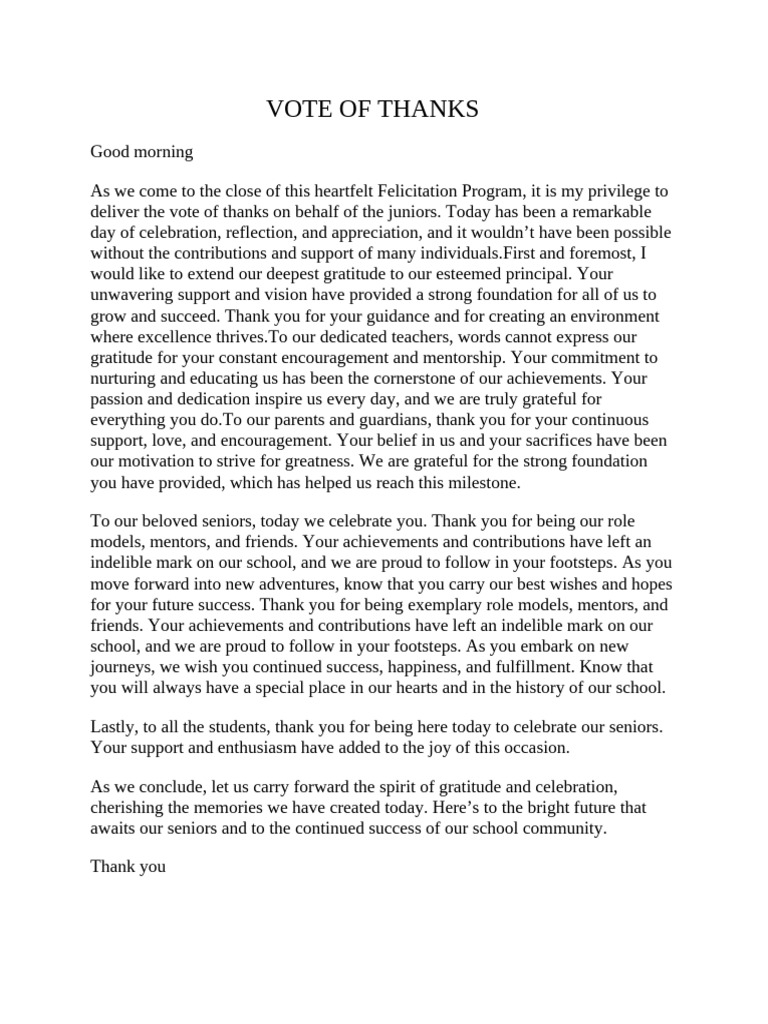 Vote of Thanks | PDF
