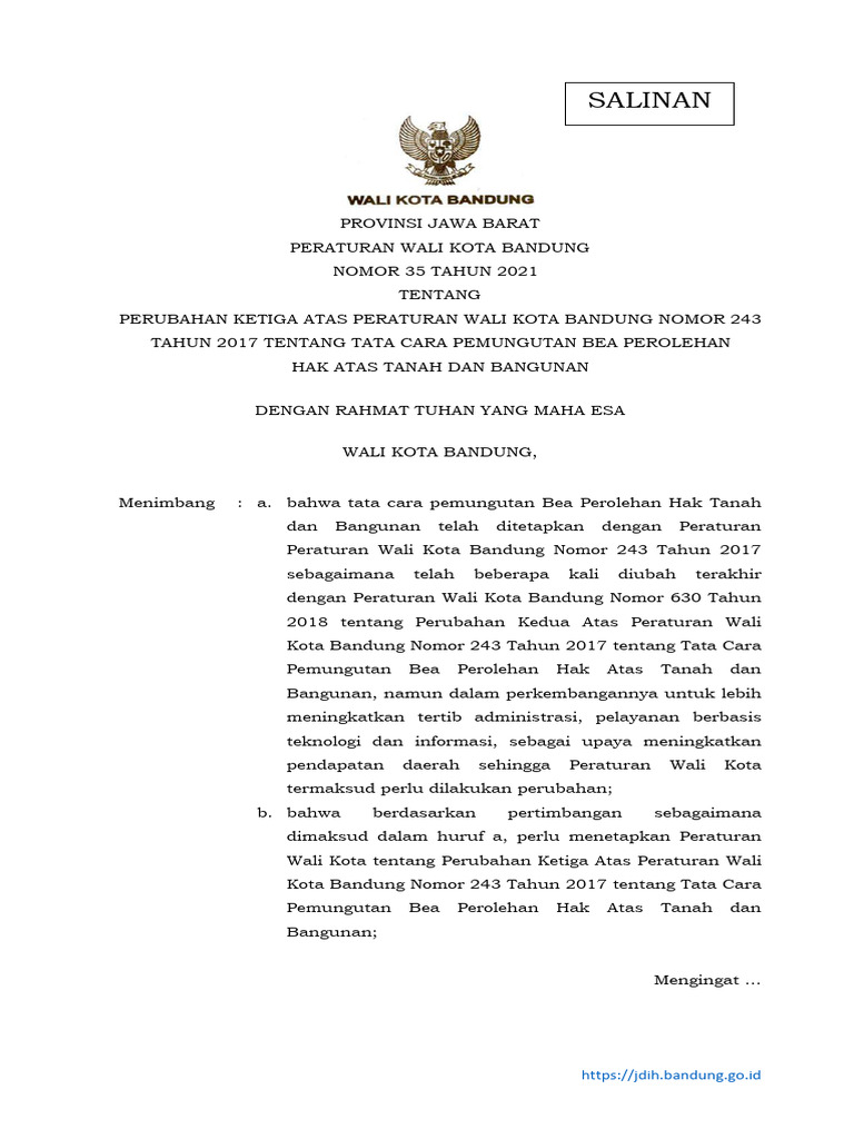 SLN Perwal 35 Tahun 2021 | PDF