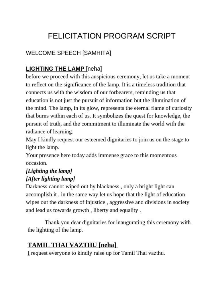 FELICITATION PROGRAM SCRIPT | PDF