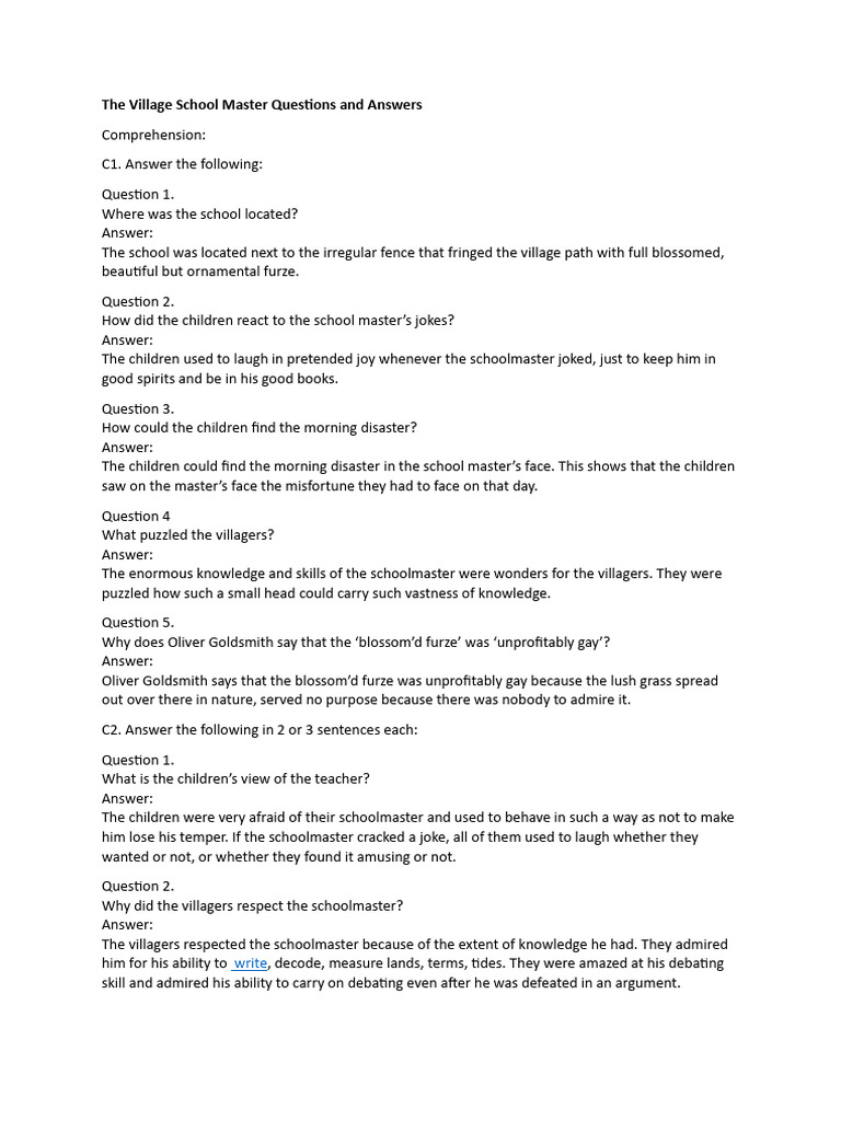 Village School Master Q&A Insights | PDF | Teachers