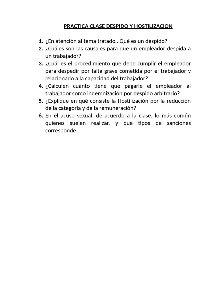 Practica Clase Despido y Hostilizacion (Sesion 11) | PDF