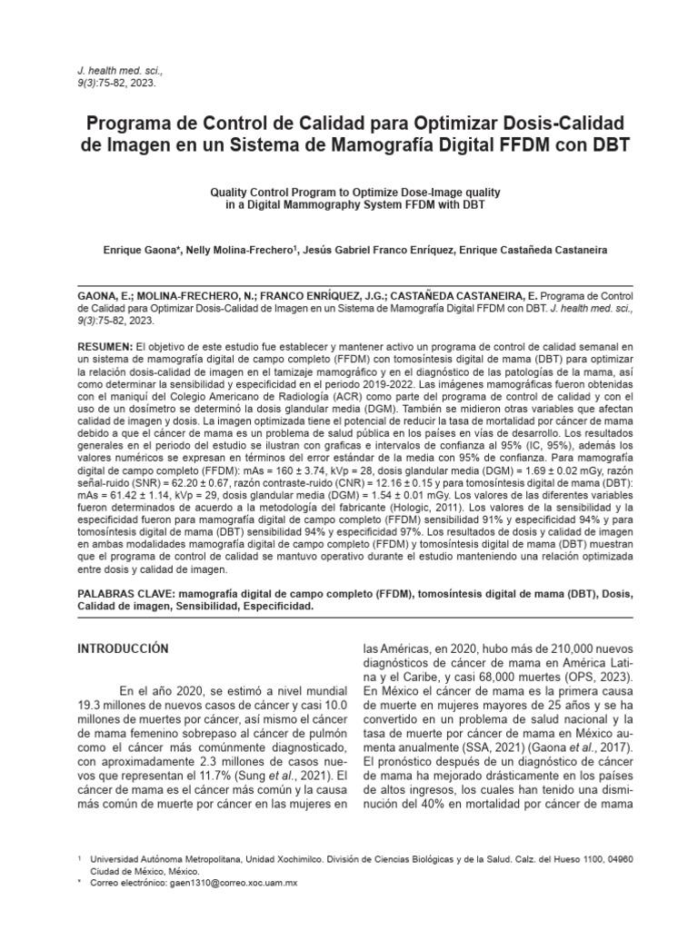 Programa de Control de Calidad para Optimizar Dosis Calidad de Imagen ...