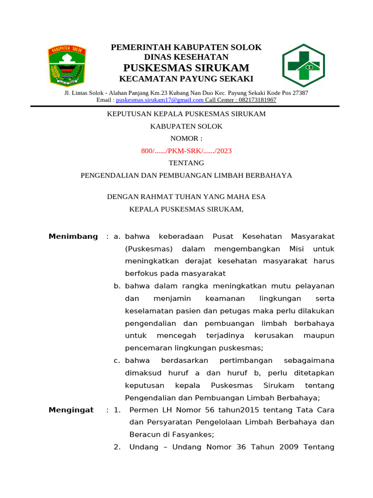 SK Pengendalian dan Pengelolaan Limbah B3 | PDF