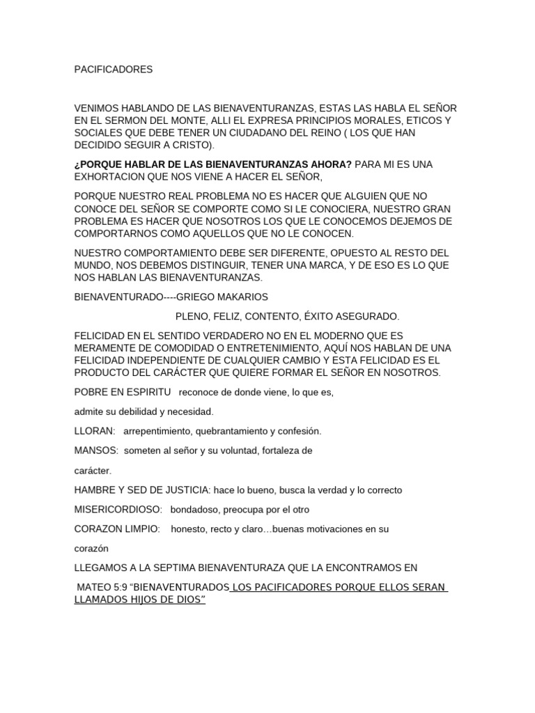 Pacificadores | PDF | Bienaventuranzas | Sermón de la Montaña