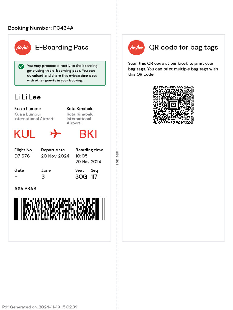 Lee Li Li Boarding Passes | PDF