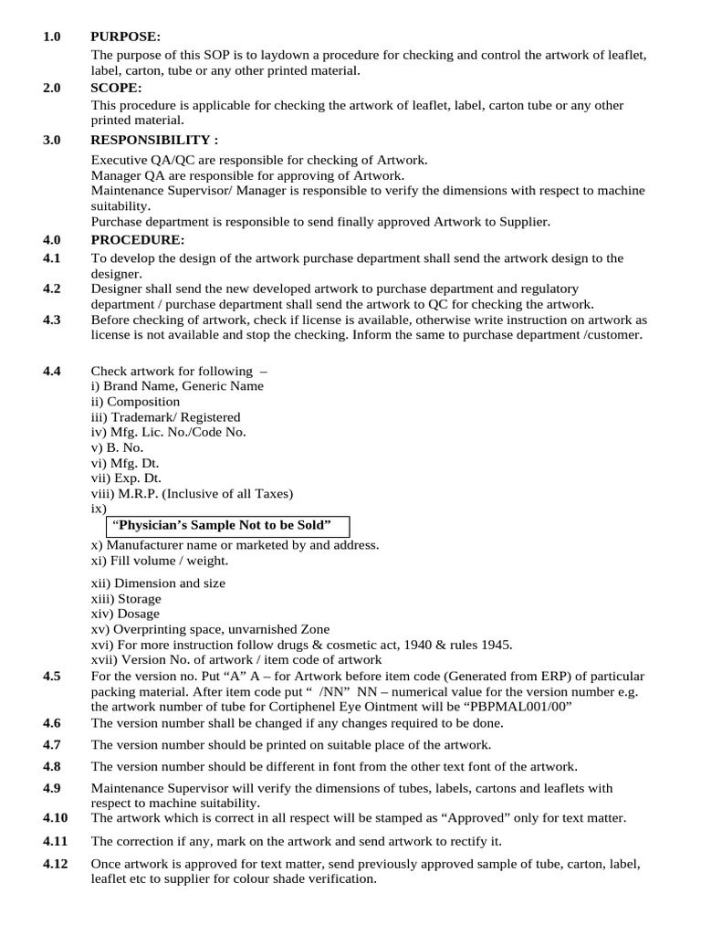 Artwork checking SOP | PDF