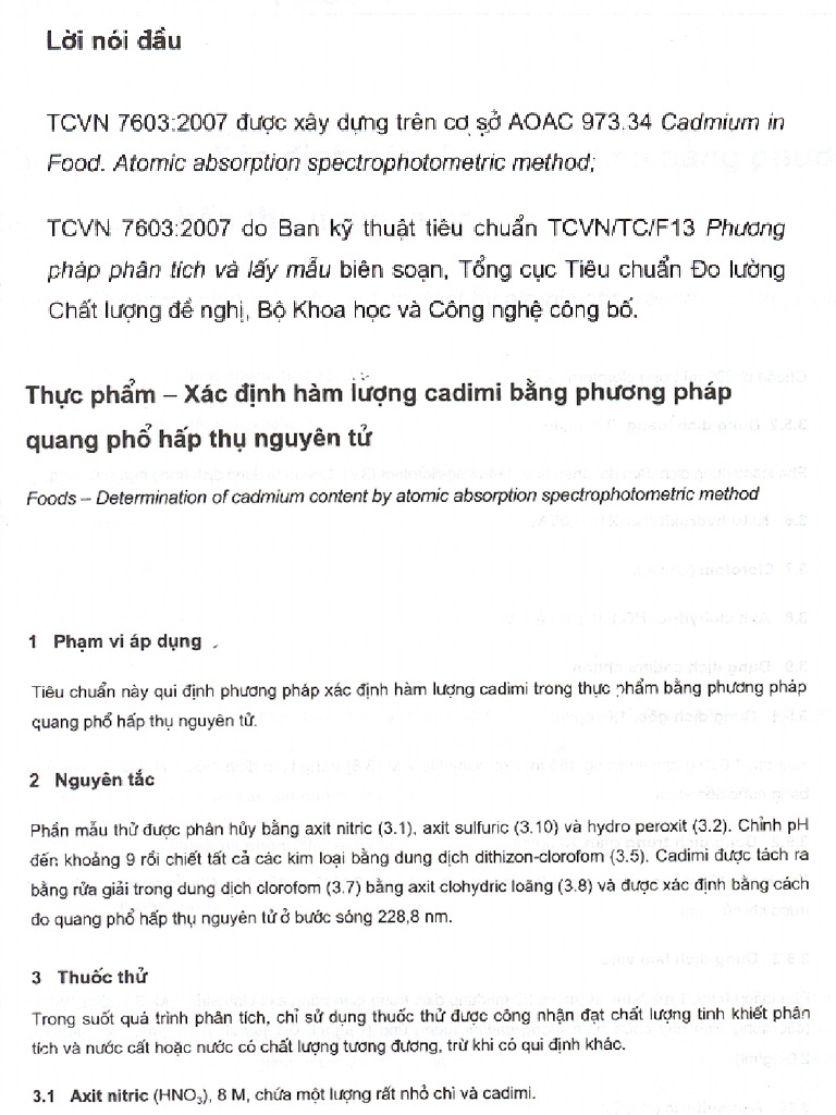 TCVN 7603 - 2007 Cadimi Bằng AAS | PDF
