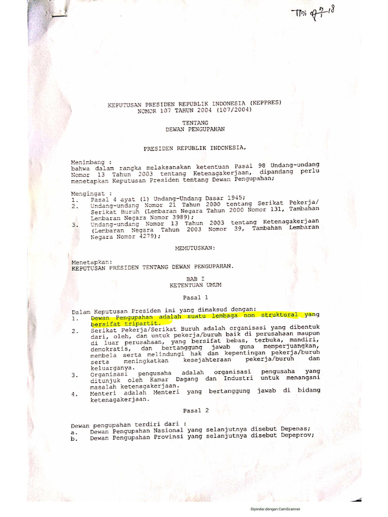 Kepres No 107 Tahun 2004 Tentang Dewan Pengupahan | PDF