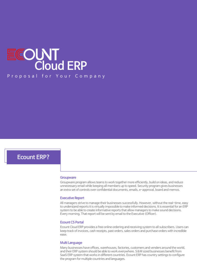 Ecount Cloud ERP: Features & Benefits | PDF | Accounts Payable | Payroll