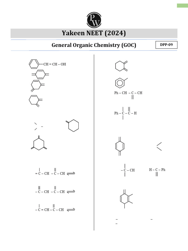 GOC - DPP 09 - Yakeen 2.0 2024 (Alpha) | PDF | Chemical Compounds | Chemical Substances