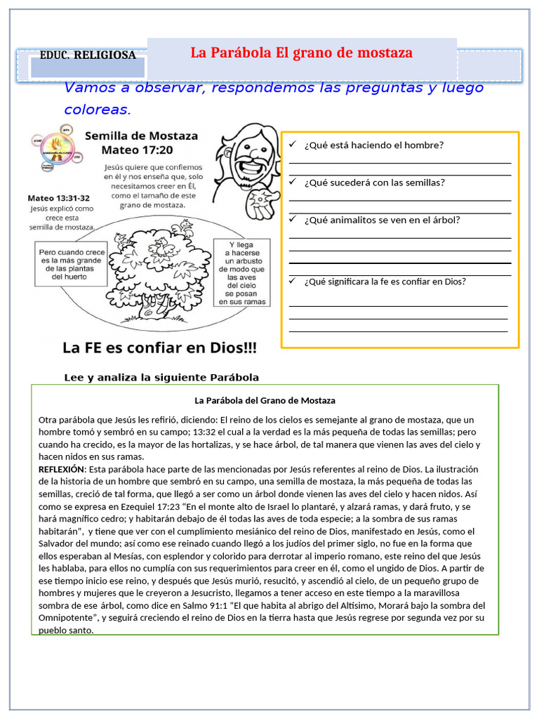 Anexo de La Parábola de Un Grano de Mostaza | PDF | Jesús | Parábolas ...