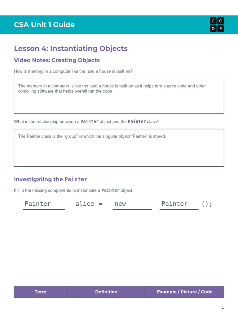 CSA Unit 1 Lesson 4 Guided Notes | PDF