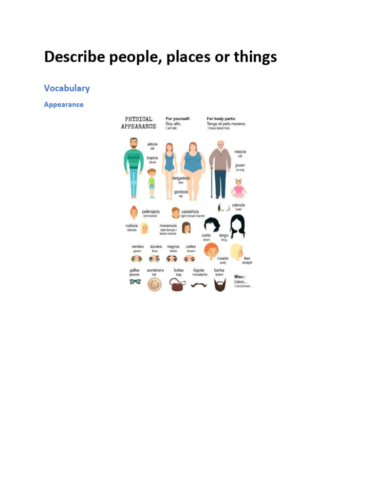 Describe people, places or things Actividad 1 | PDF