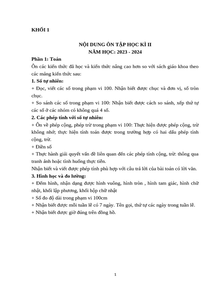 Đề Cương Ôn Tập Khối 1 HKII | PDF