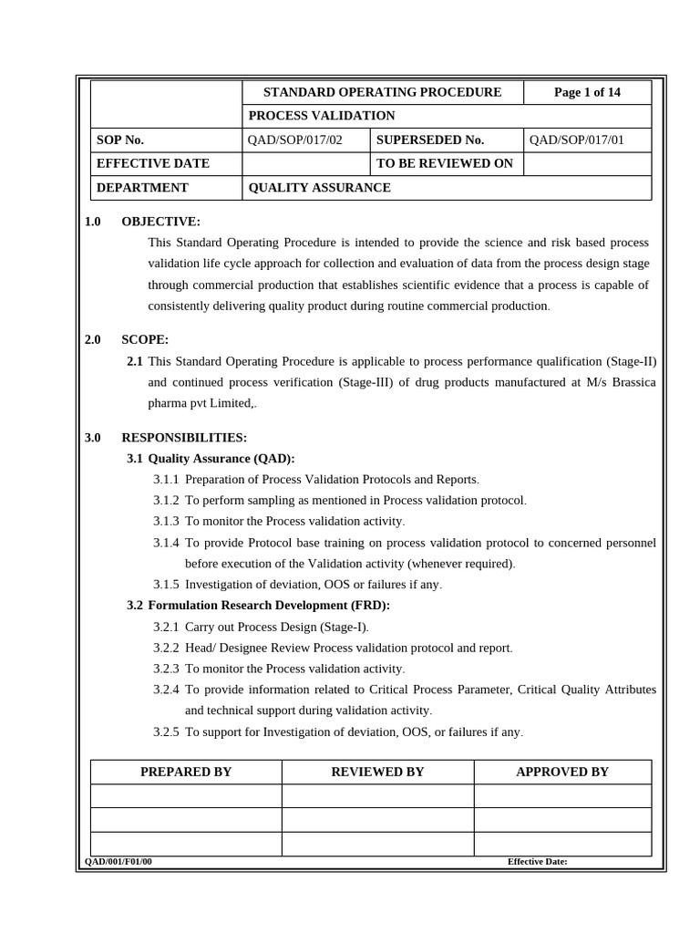 QA SOP 017-02 Process Validation | PDF | Verification And Validation | Quality Assurance