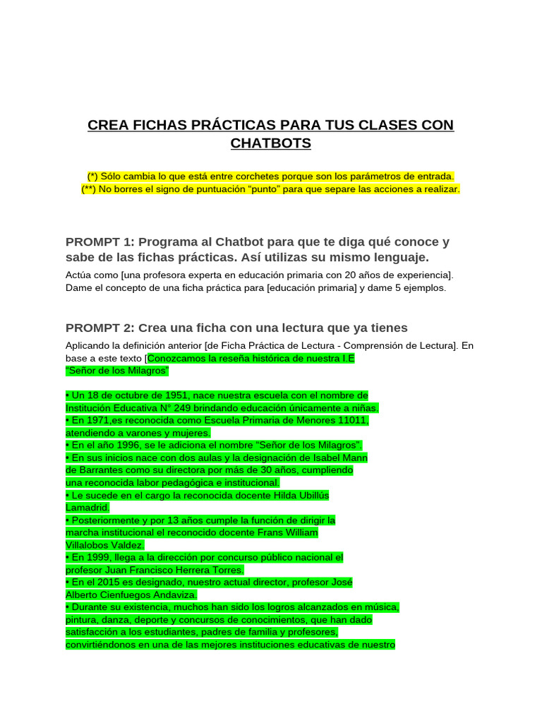 2. CREA FICHAS PRÁCTICAS PARA TUS CLASES CON CHATBOTS | PDF | Maestros | Aprendizaje