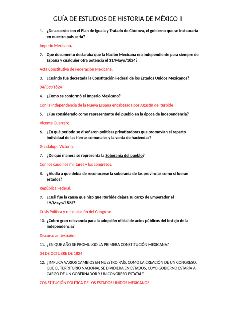 Guia De Historia De Mexico Ii 2024 Pdf México Gobierno