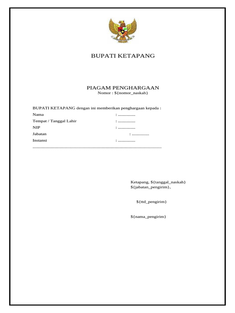Piagam Penghargaan Bupati Ketapang | PDF