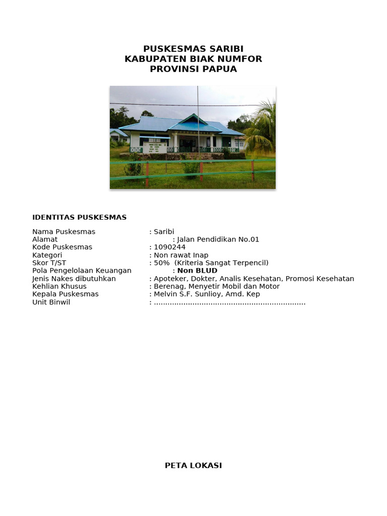Puskesmas Saribi: Identitas dan Layanan | PDF