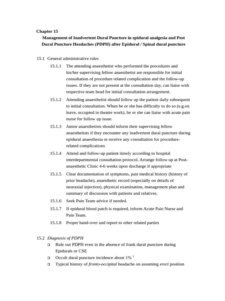 Managing Dural Puncture Complications | PDF | Headache | Diseases And ...