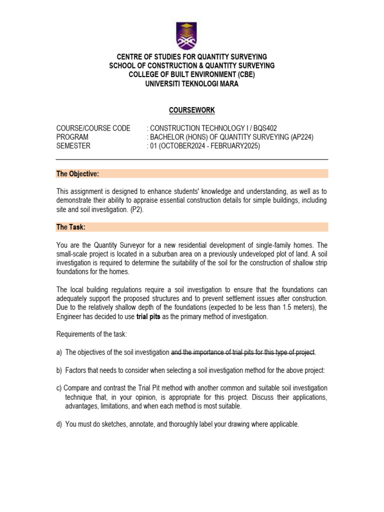 COURSEWK Constech BQS402 Oct2024Feb2025 | PDF | Plagiarism | Surveying