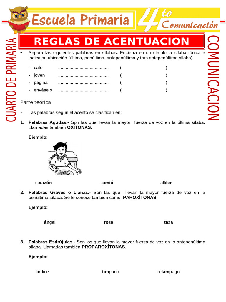 Reglas de Acentuacion para Cuarto de Primaria | PDF | Voz humana ...