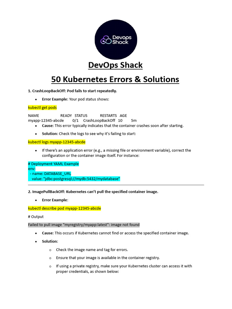 50 Kubernetes Errors And Solutions Pdf Computer Architecture Computing