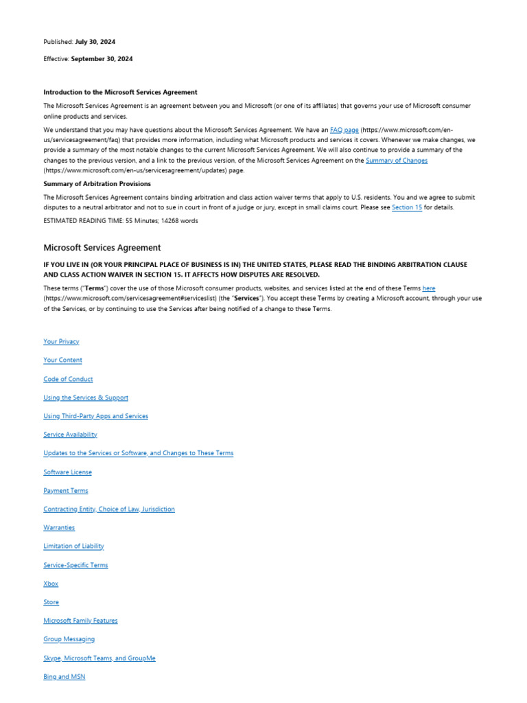 Microsoft Services Agreement Overview 2024 | PDF | Mobile App ...
