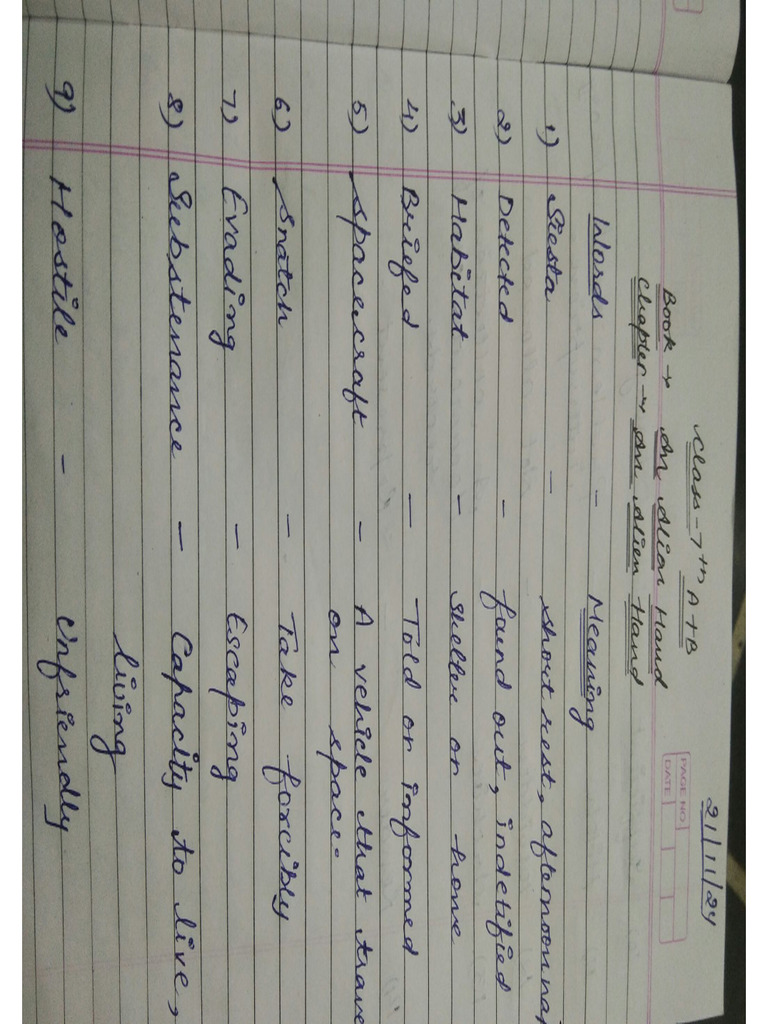 Class 7 Chapter An Alien Hand (Word Meaning, Question Answers + MCQ) | PDF
