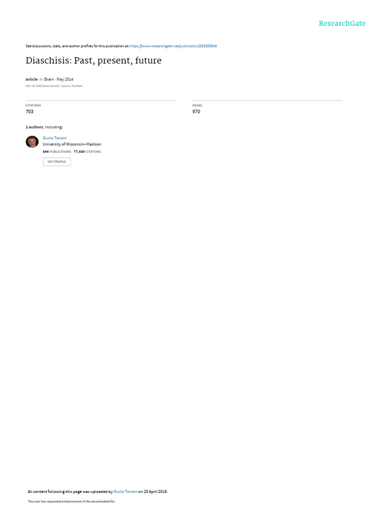 Diaschisis Past Present Future | PDF | Cerebral Cortex | Brain