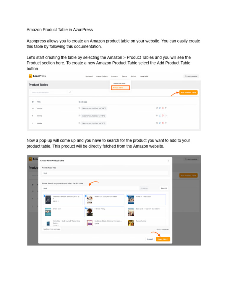 Amazon Product Table in AzonPress | PDF