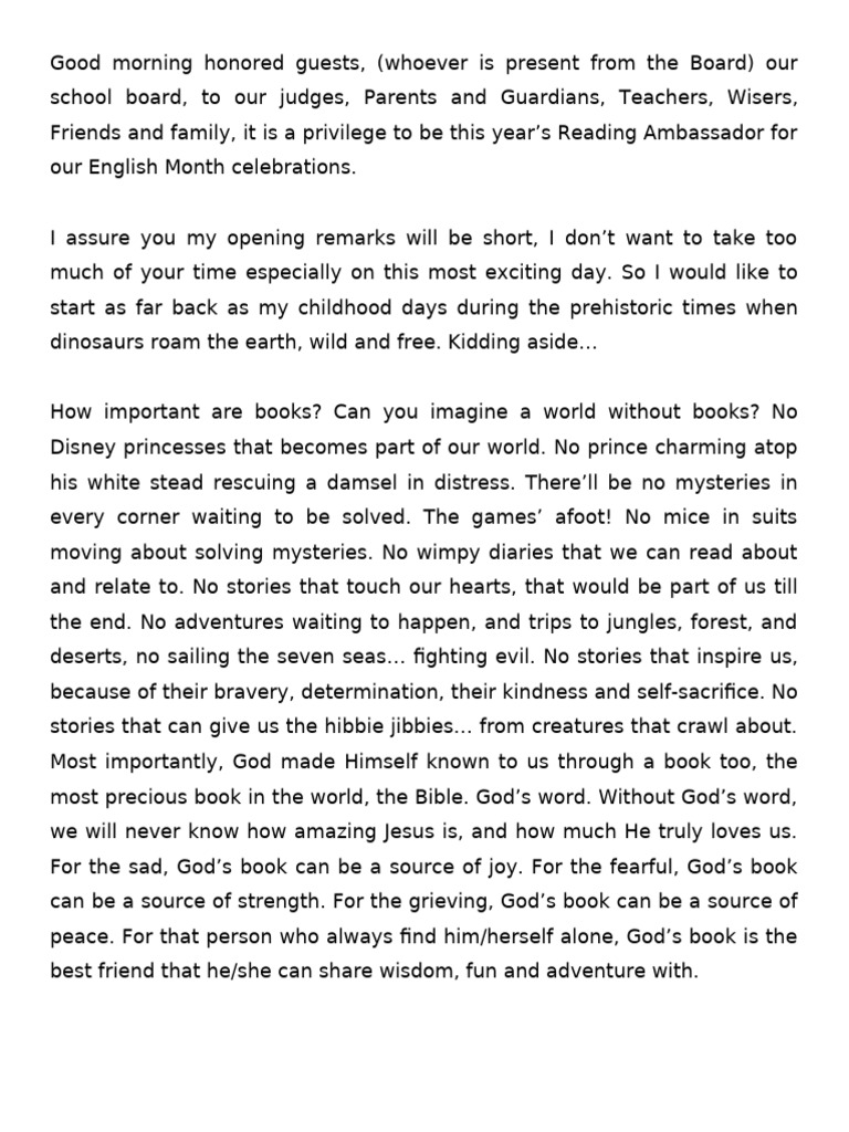 Reading Ambassador Speech | PDF