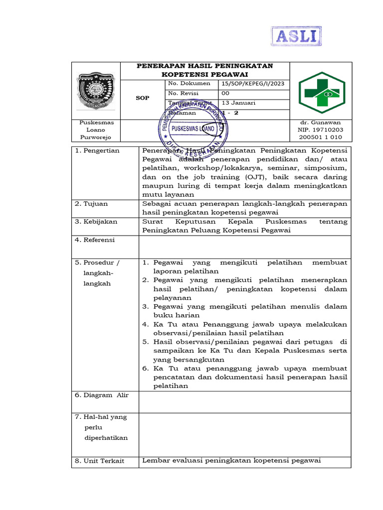 Sop Penerapan Hasil Peningkatan Kompetensi | PDF