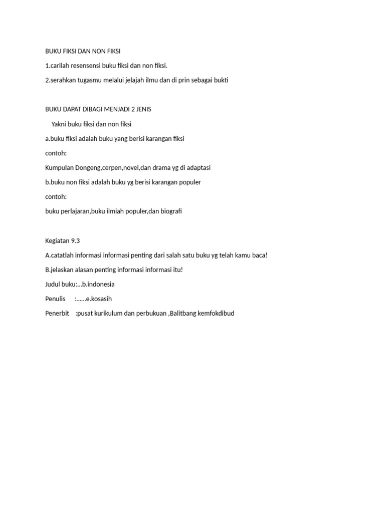 Buku Fiksi Dan Non Fiksi | PDF