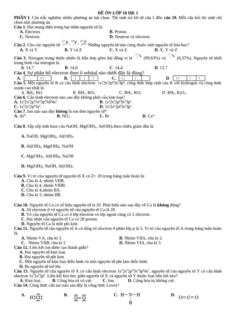ĐỀ ÔN LỚP 10 HK 1 GUI IN KO DAP AN | PDF
