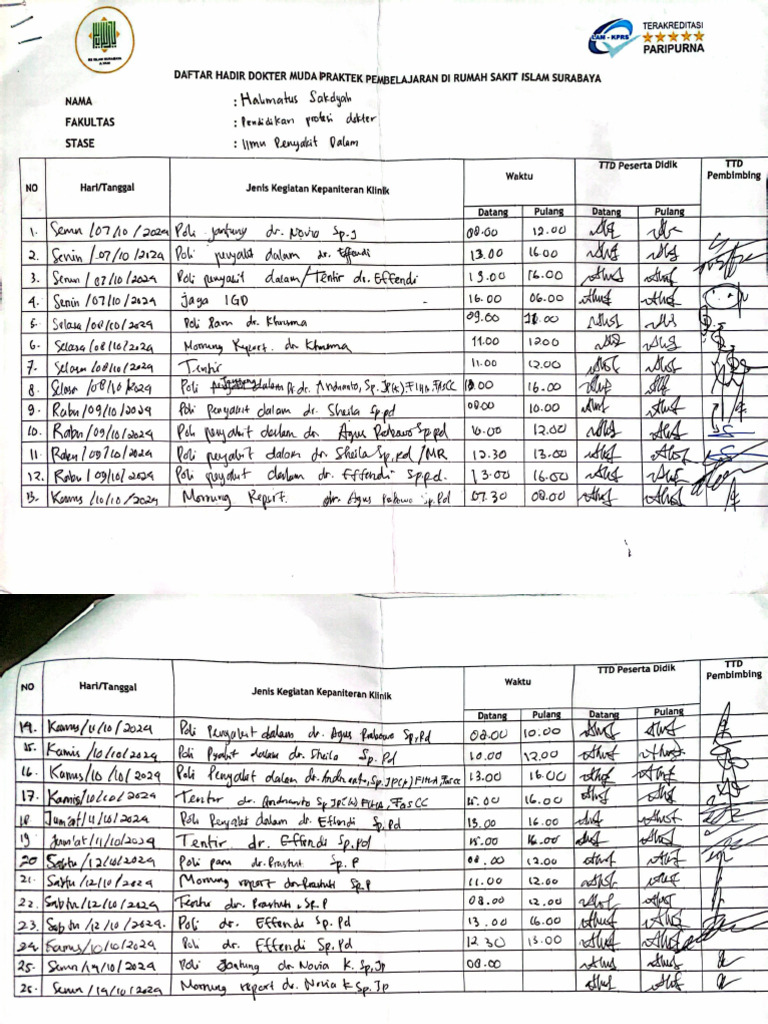 Absensi Kegiatan RSI A.Yani - Halimatus S | PDF