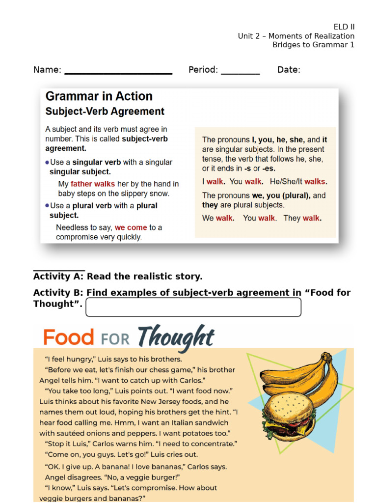 ELD II - Unit 2 - Bridges to Grammar 1 | PDF