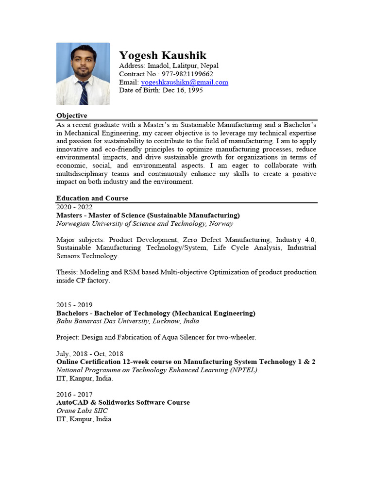 Yogesh’s resume | PDF | Economy And The Environment