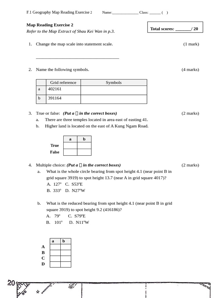 F.1 Geography Map Reading Exercise 2 | PDF | Geographical Technology ...