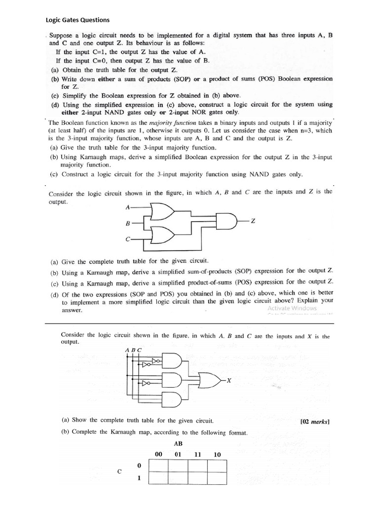 Logic Gates Questions | PDF
