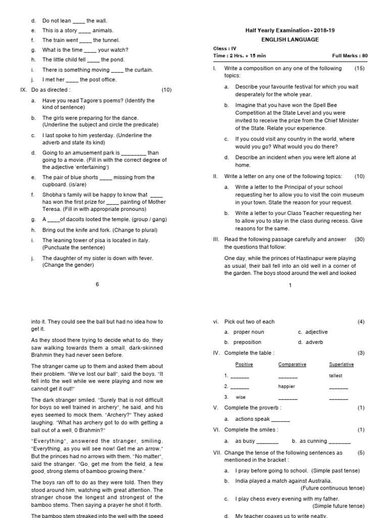 Icse Class 4 Hy English Language 2019 | PDF | Linguistics | Grammar