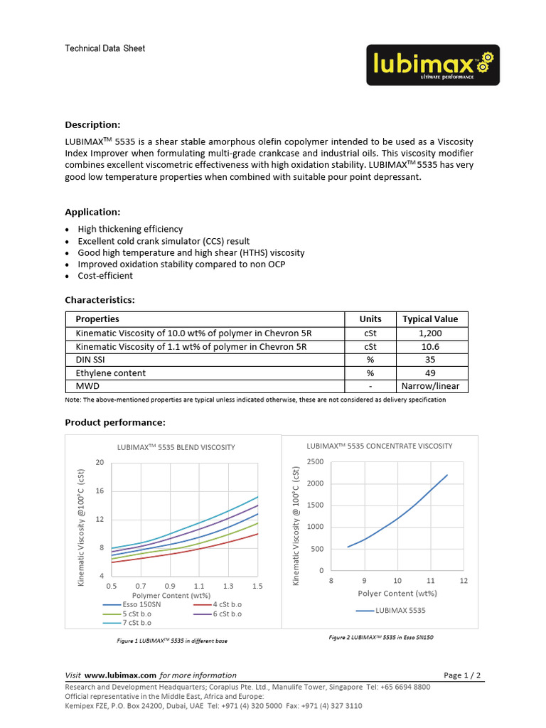 LUBIMAX 5535 - TDS | PDF | Viscosity | Polymers
